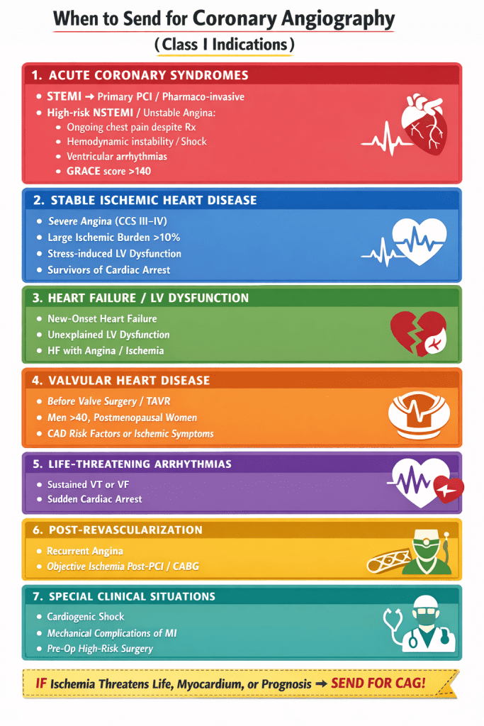 Class I Indications for Coronary Angiography - Medicine Question Bank