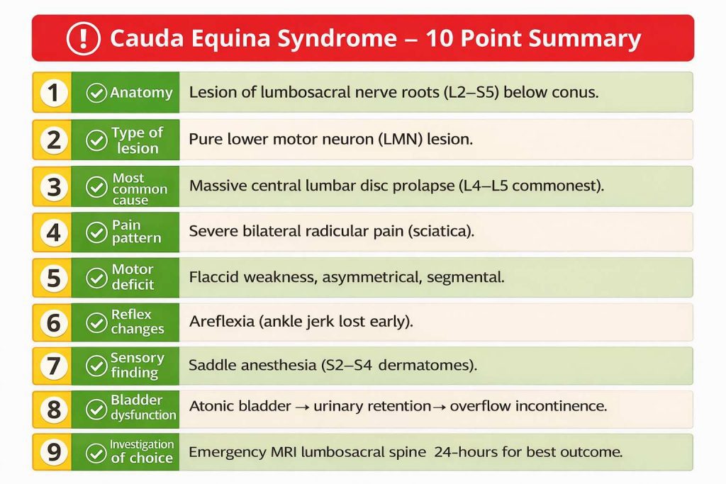 Cauda equina lesion - Medicine Question Bank